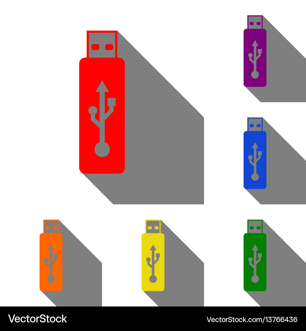Usb flash drive sign set of red orange Royalty Free Vector