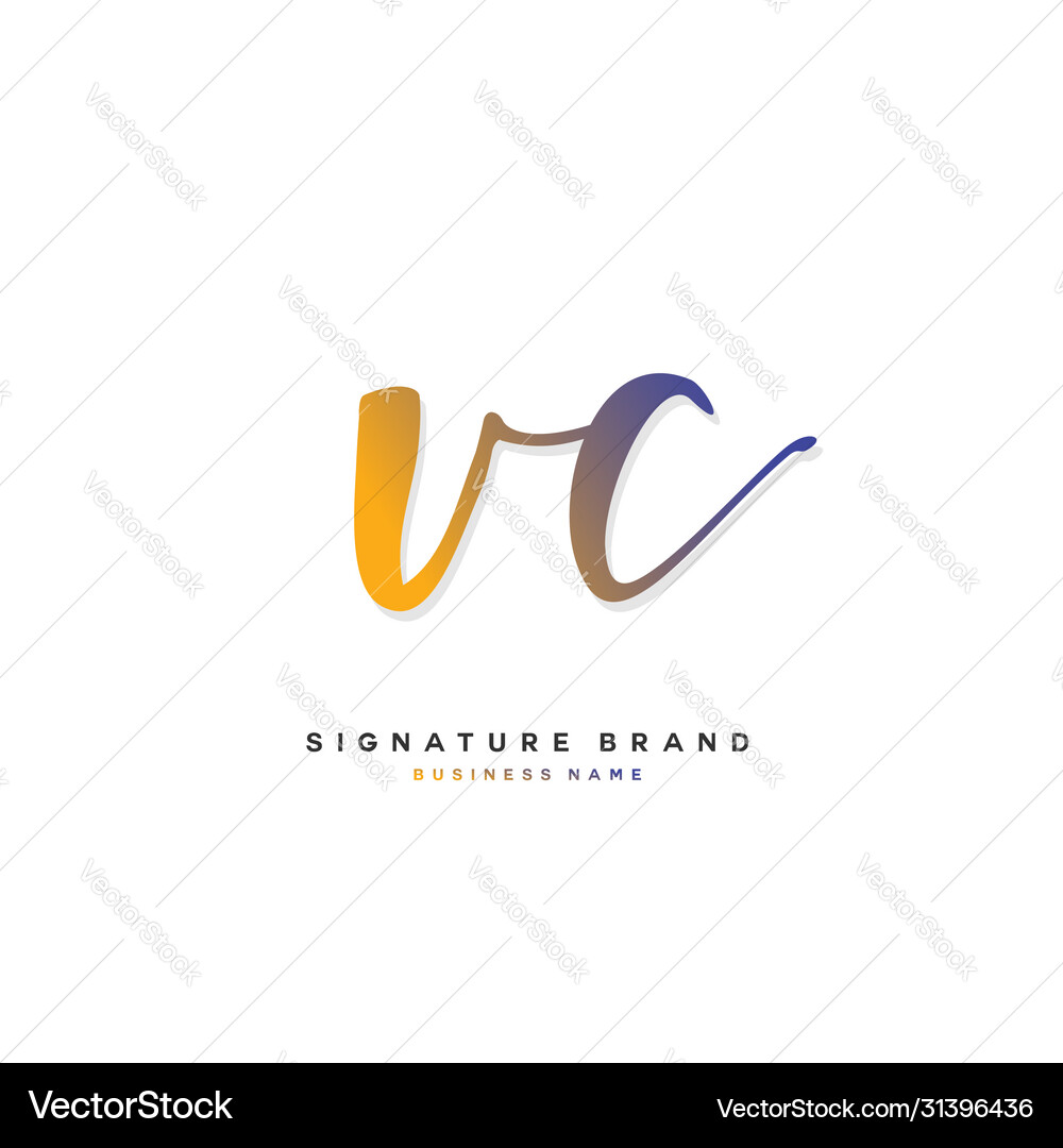 V c vc initial letter handwriting and signature Vector Image