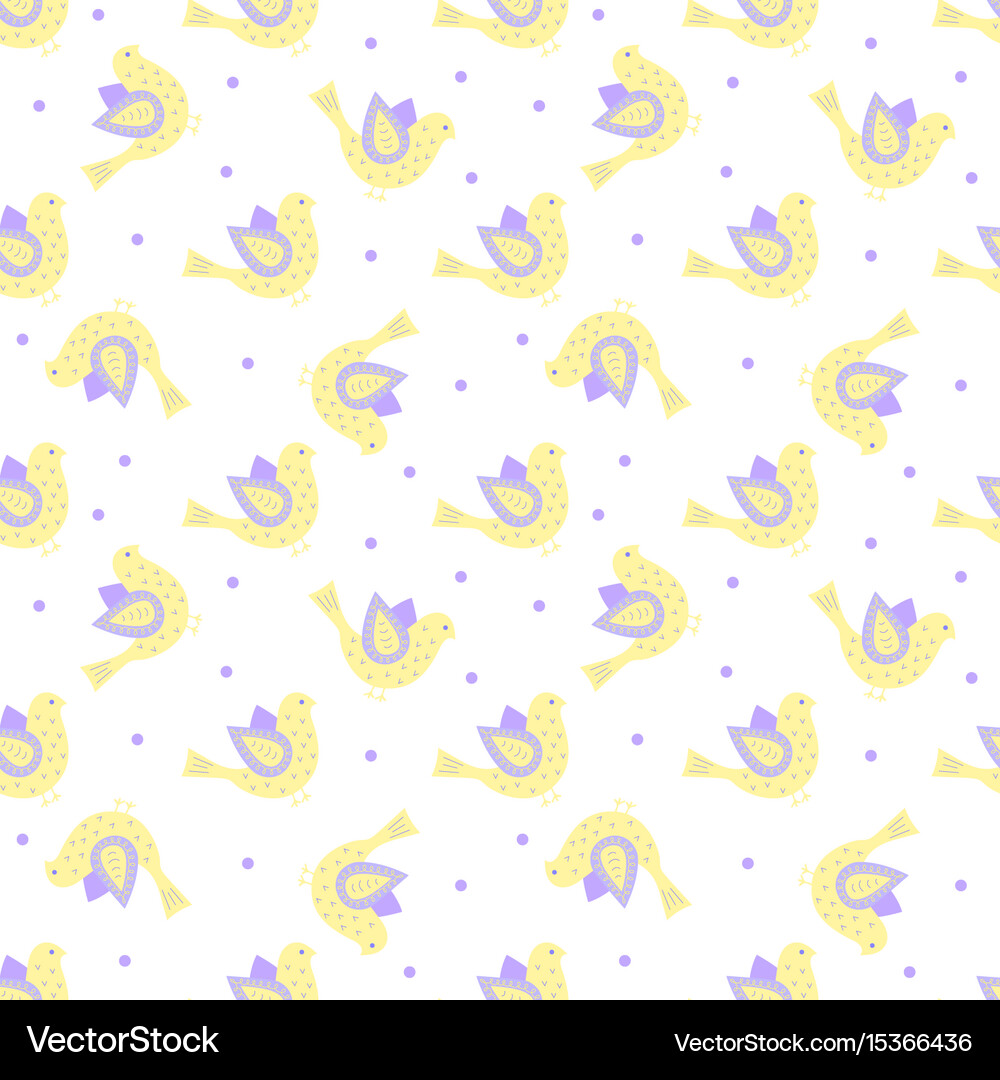 Yellow and violet ornate birds with dots Vector Image