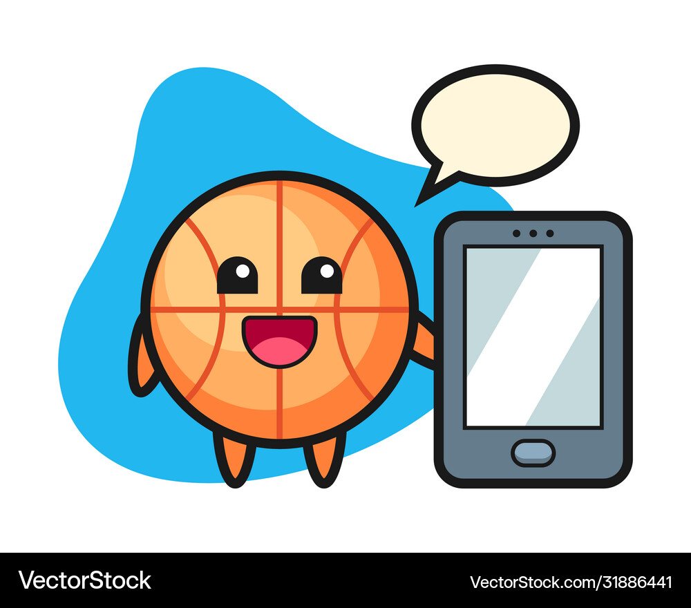 Basketball cartoon holding a smartphone Royalty Free Vector