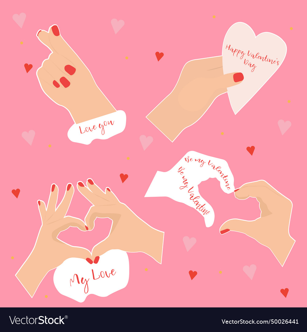 Hands showing heart shape gesture stickers Vector Image Hands showing heart shape gesture stickers Vector Image