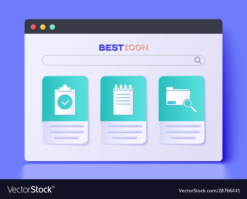 Set notebook completed task and search concept Vector Image