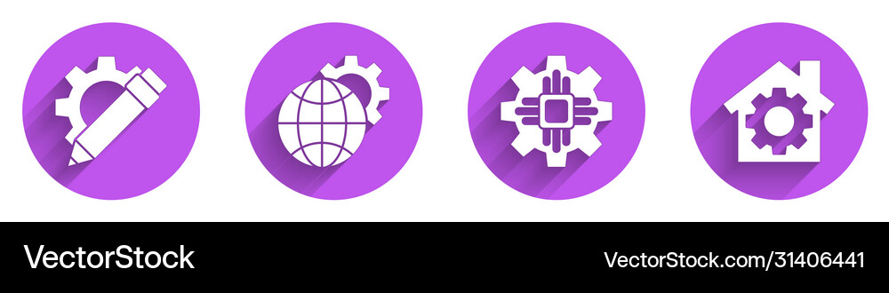 Set pencil and gear globe earth and gear Vector Image
