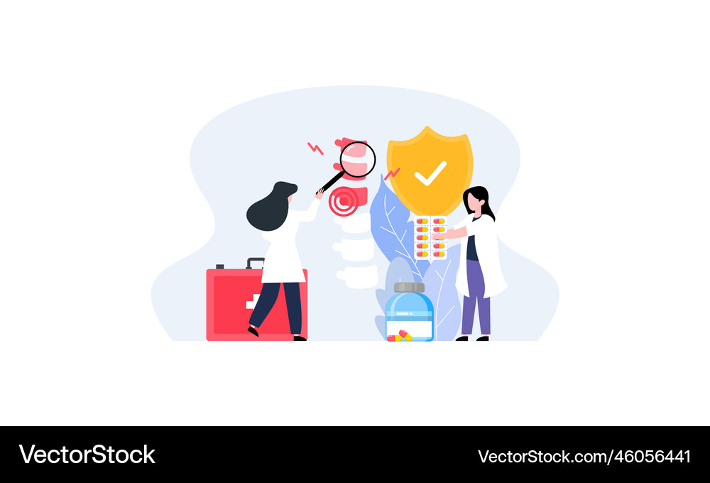 Tiny doctors examining spine bones of patient Vector Image