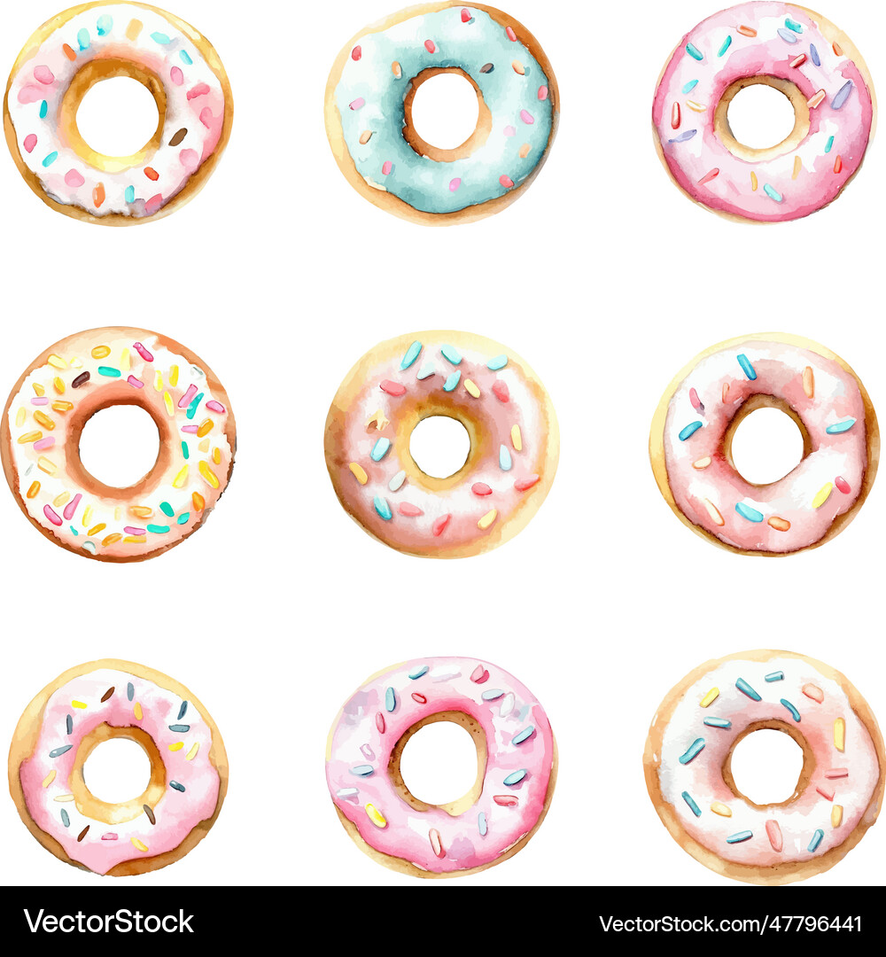 Watercolor donuts set isolated on white background