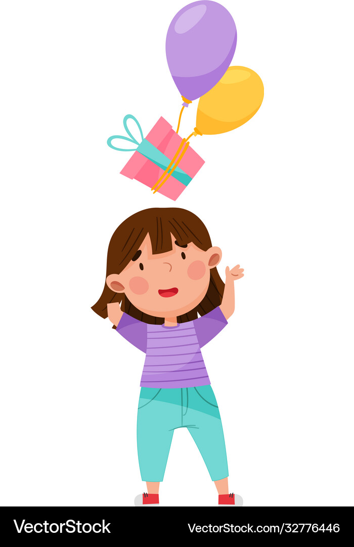 Cute girl character throwing gift box Royalty Free Vector