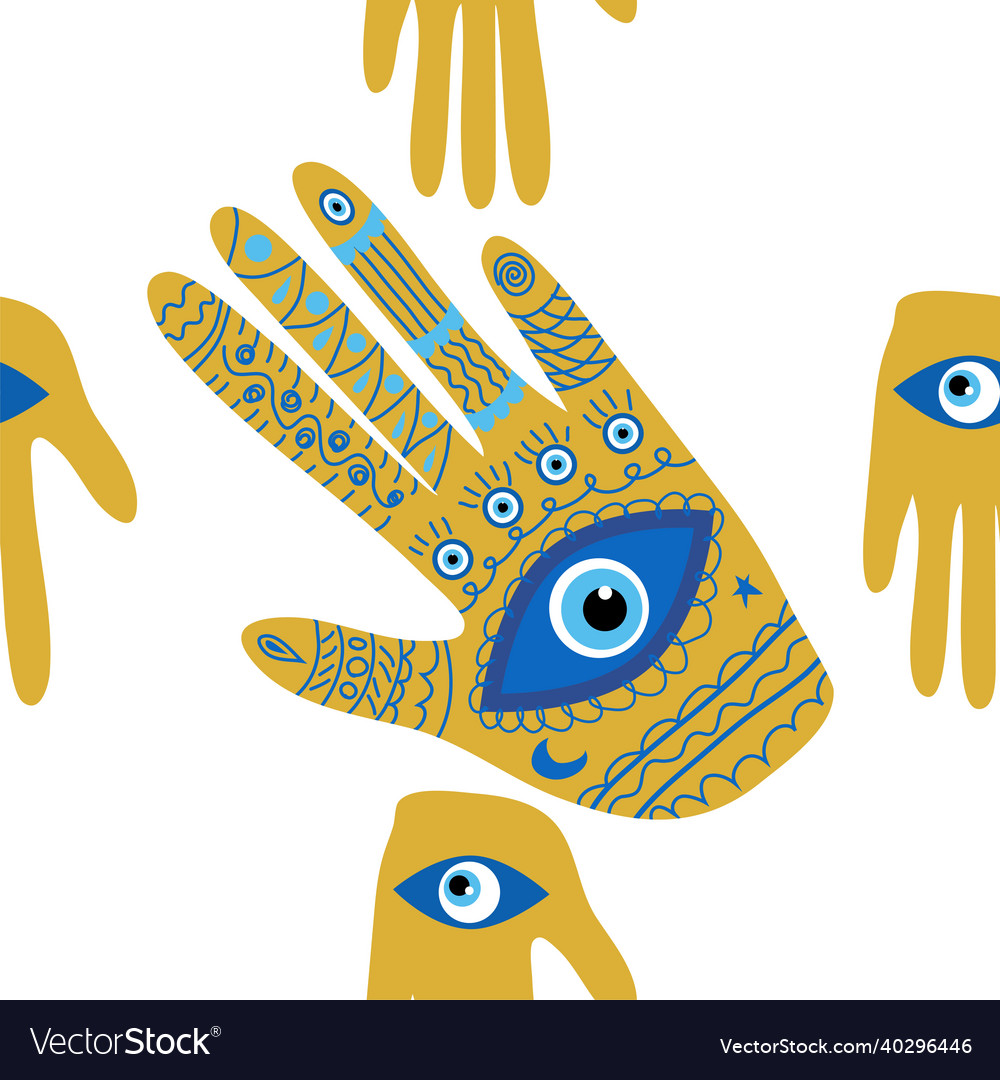 Doodle seamless pattern hamsa eye magical eye Vector Image Doodle seamless pattern hamsa eye magical eye Vector Image