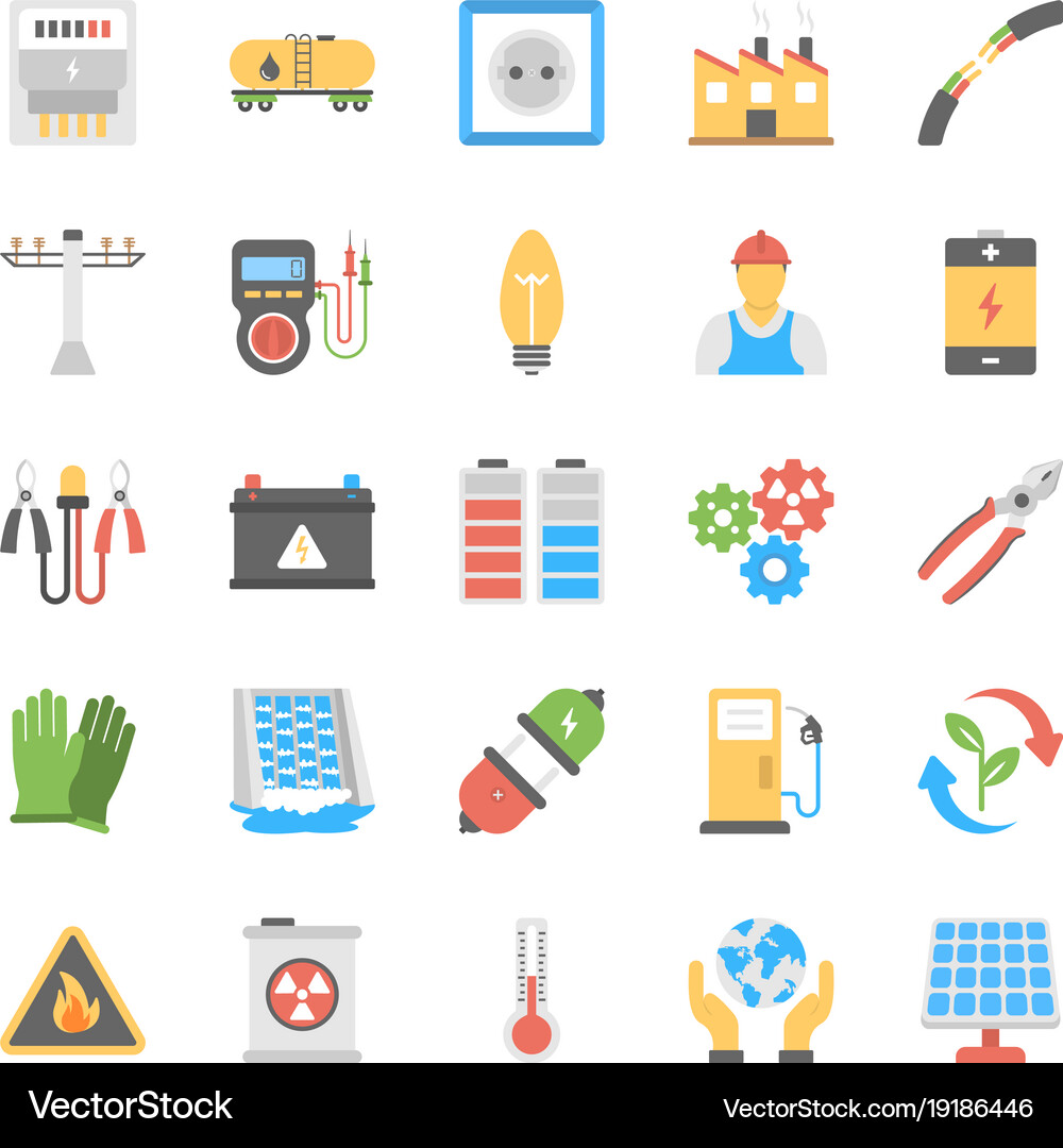 Energy and power flat icons Royalty Free Vector Image