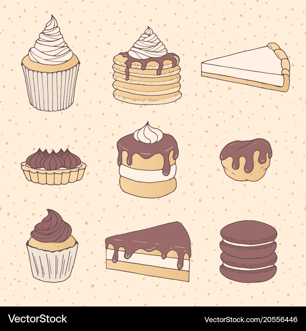 Hand drawn pastry set with cake and pie pieces Vector Image