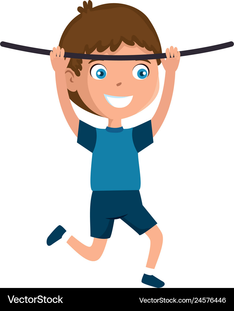 Little boy hanging in rope character Royalty Free Vector