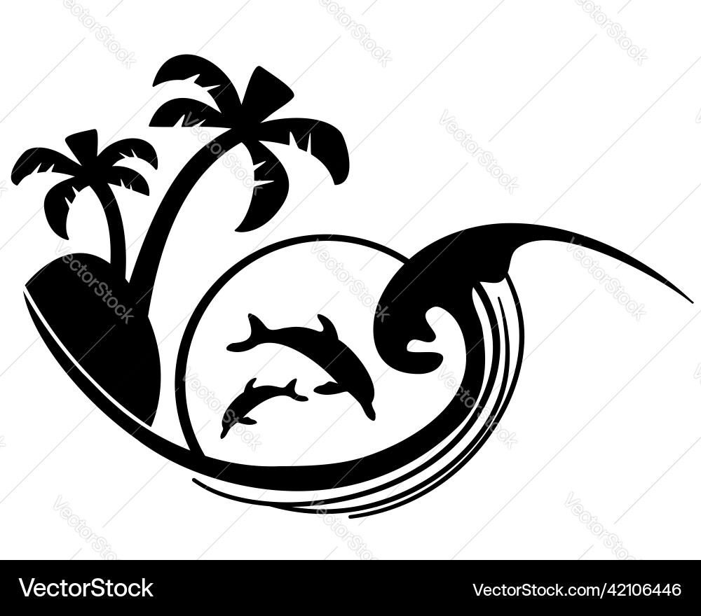 Palm trees tropical island and ocean waves amd Vector Image
