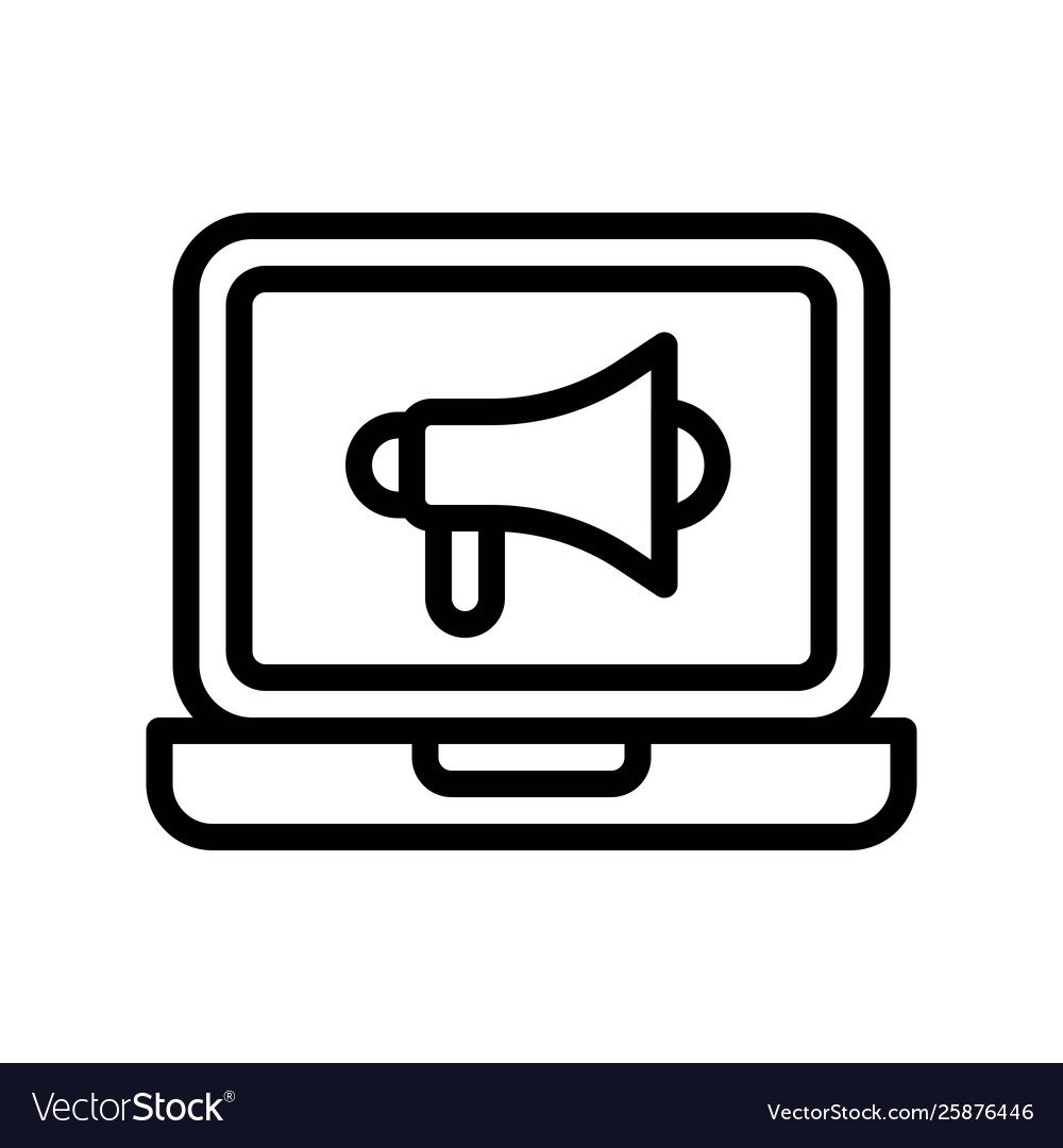Speaker on laptop screen digital marketing line Vector Image