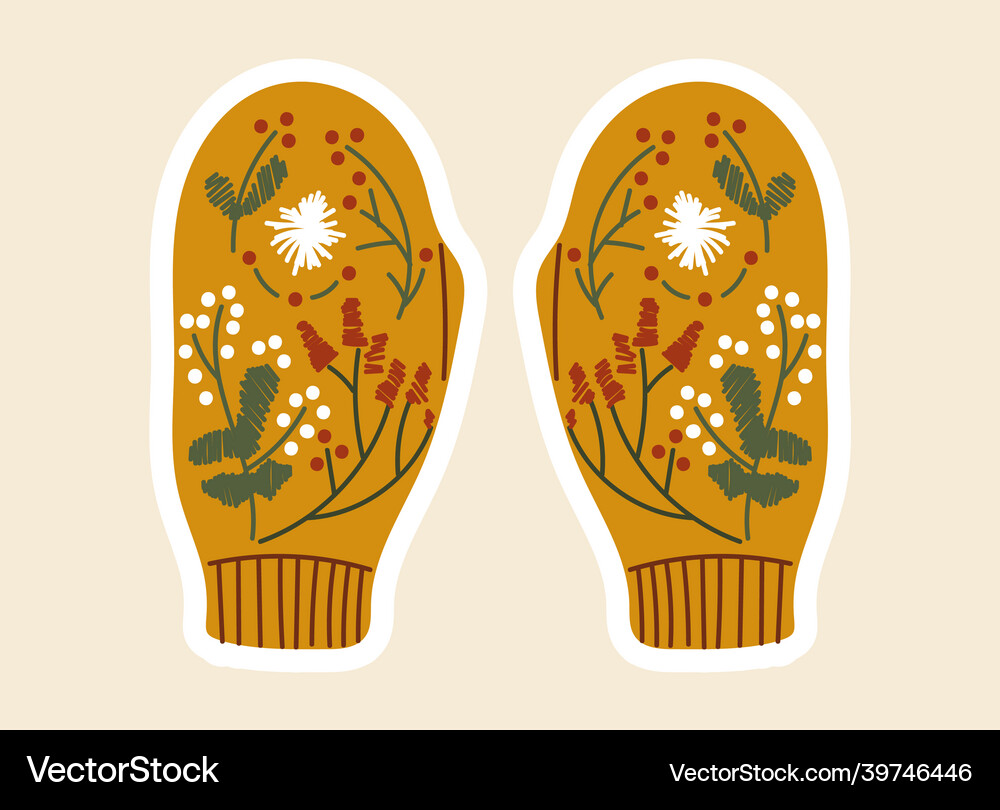 Sticker with beautiful sewing winter gloves Vector Image