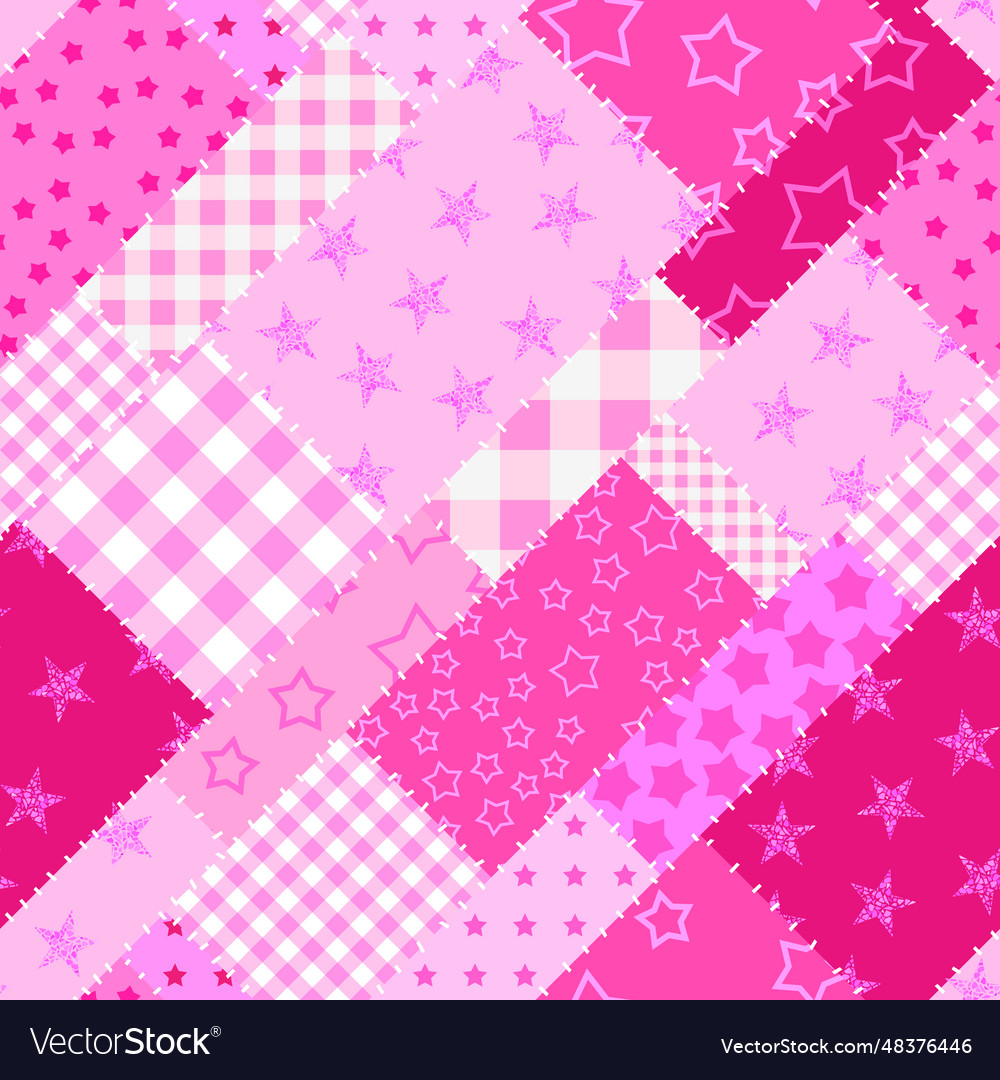 Textille patchwork pattern pink pattern in barbie Vector Image