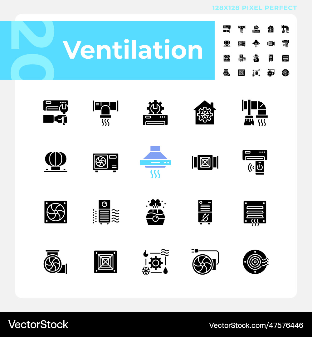 Ventilation black glyph icons set on white space Vector Image