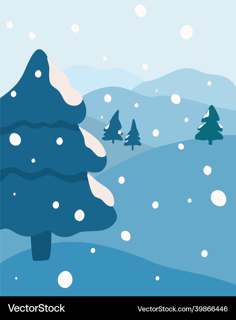 Winter landscape snowfall in forest fir trees Vector Image