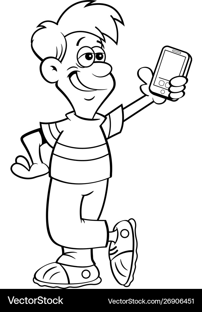 Boy holding a cell phone and taking a selfie Vector Image