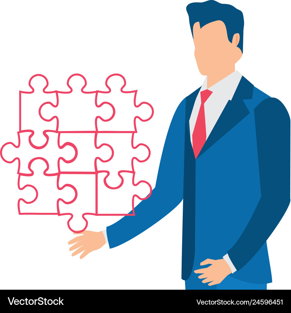 Businessman with puzzle pieces isolated icon Vector Image