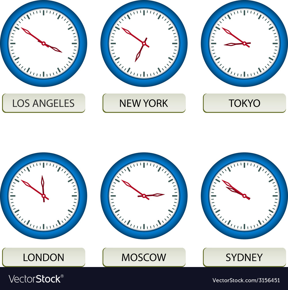 Clock faces - timezones Royalty Free Vector Image