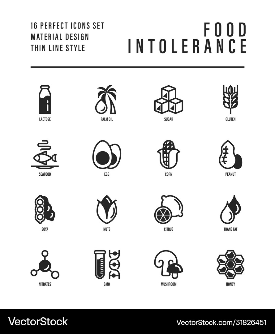 Food intolerance thin line icons set Royalty Free Vector