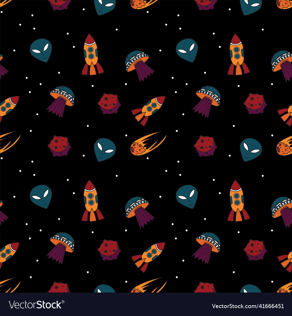 Hand drawn space elements seamless pattern flat Vector Image