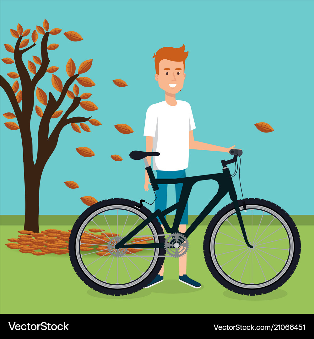 Man with bicycle in the landscape Royalty Free Vector Image