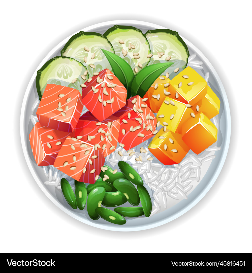 Realistic with poke bowl with salmon Royalty Free Vector