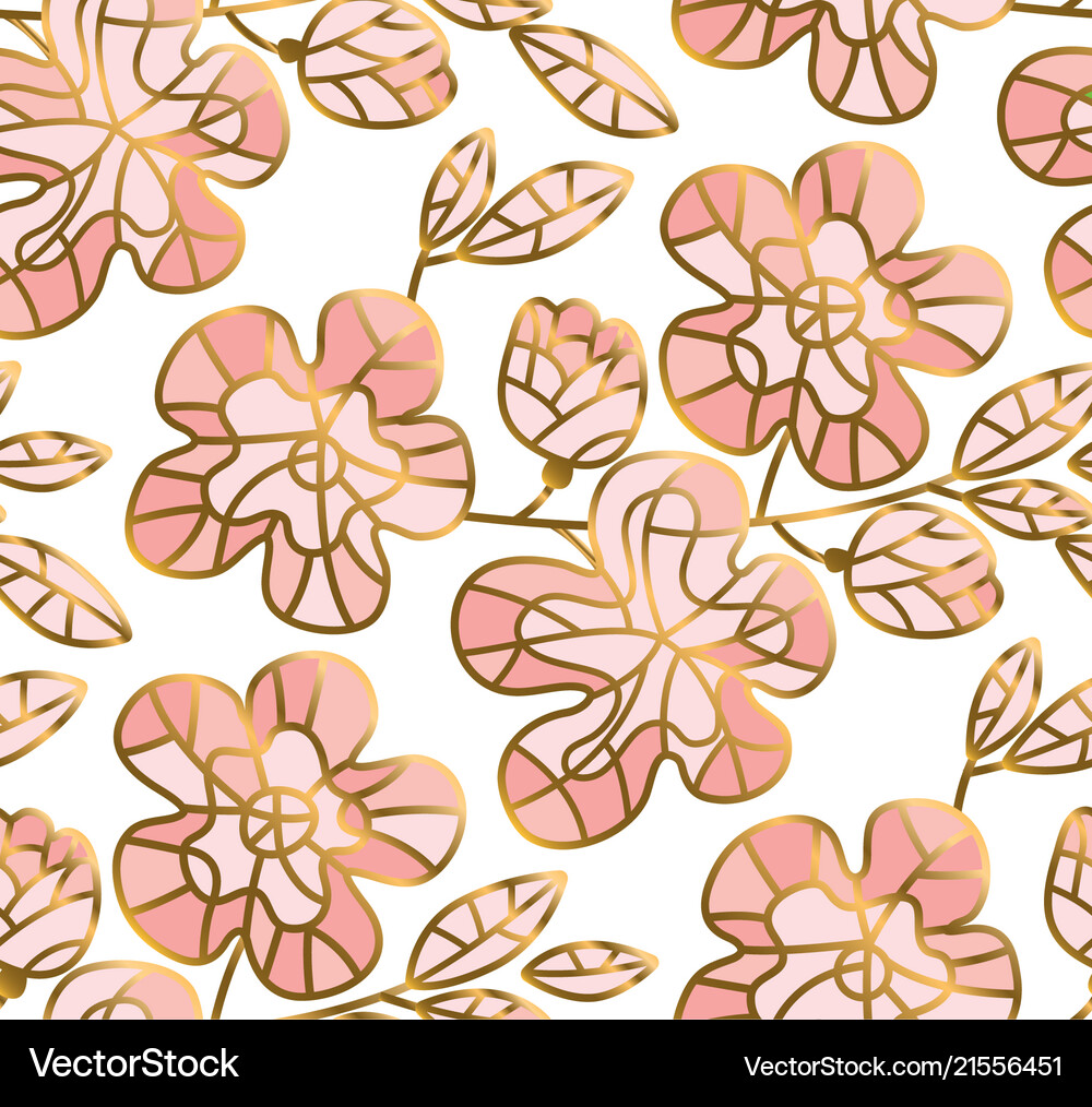 Rosy and gold sakura flowers seamless pattern Vector Image