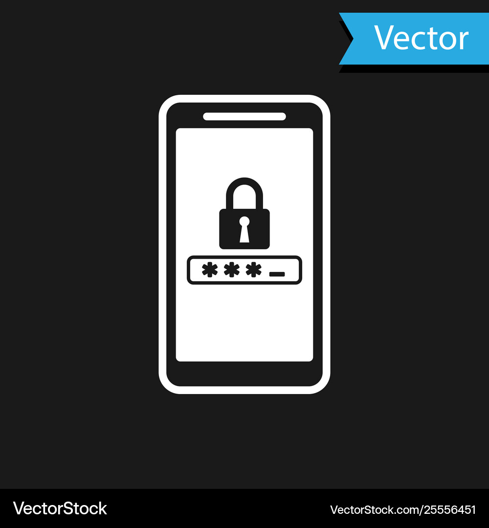White mobile phone and password protection icon Vector Image