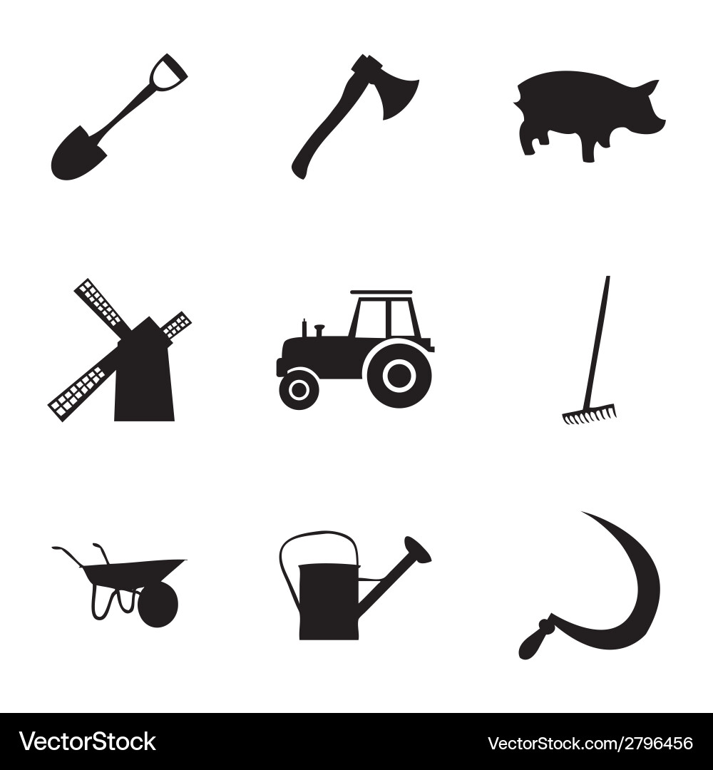 Black farming icons set Royalty Free Vector Image