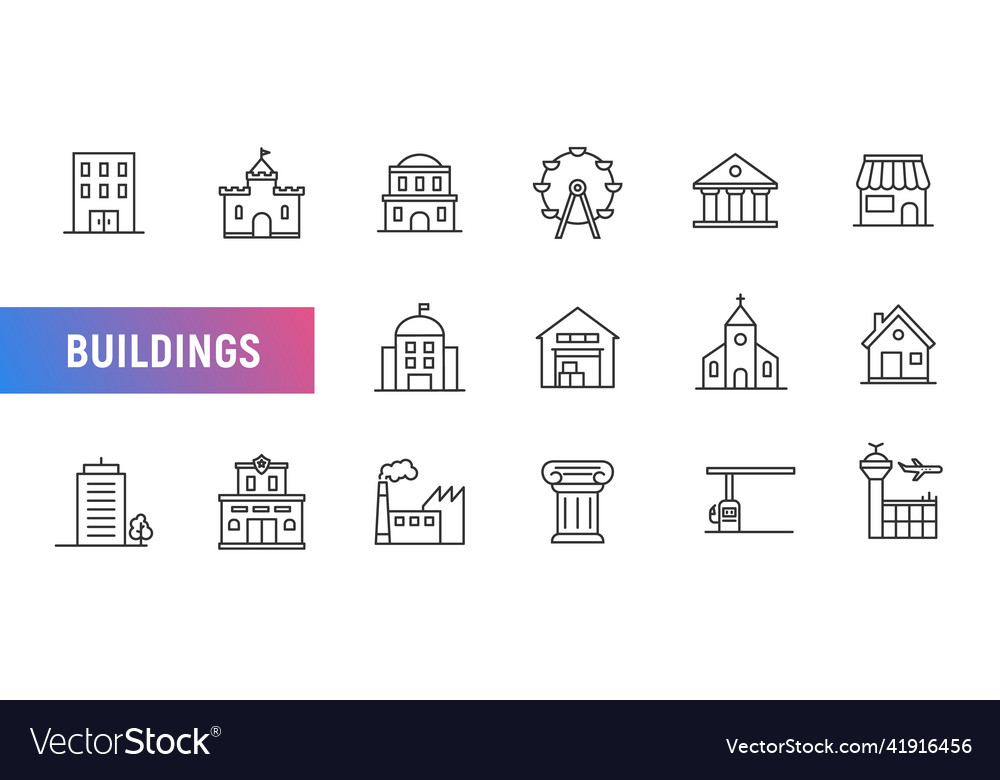 Building line icon set residential business Vector Image
