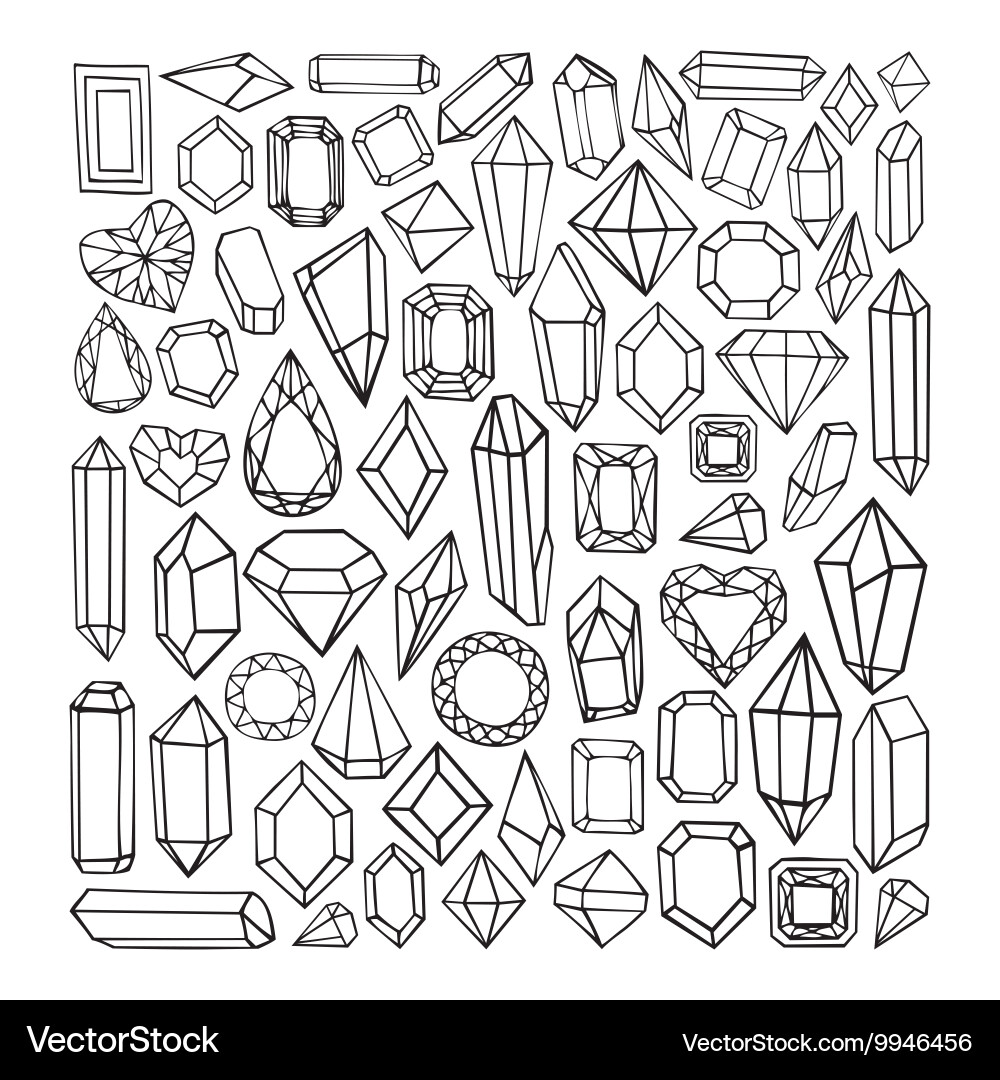 Hand drawn modern set of crystals Royalty Free Vector Image