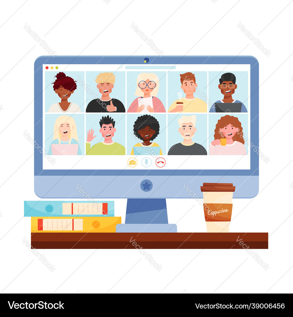 Online video chat conference meeting with diverse Vector Image
