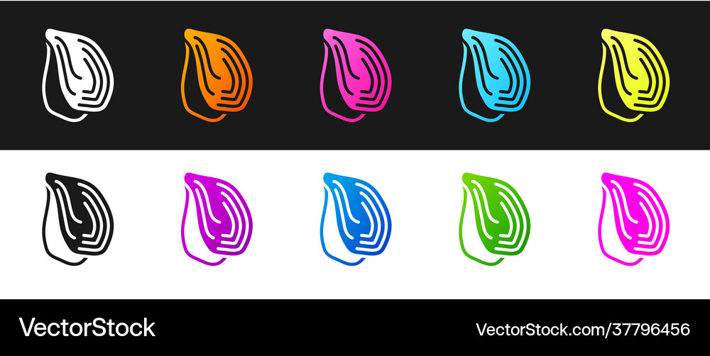 Set mussel icon isolated on black and white Vector Image