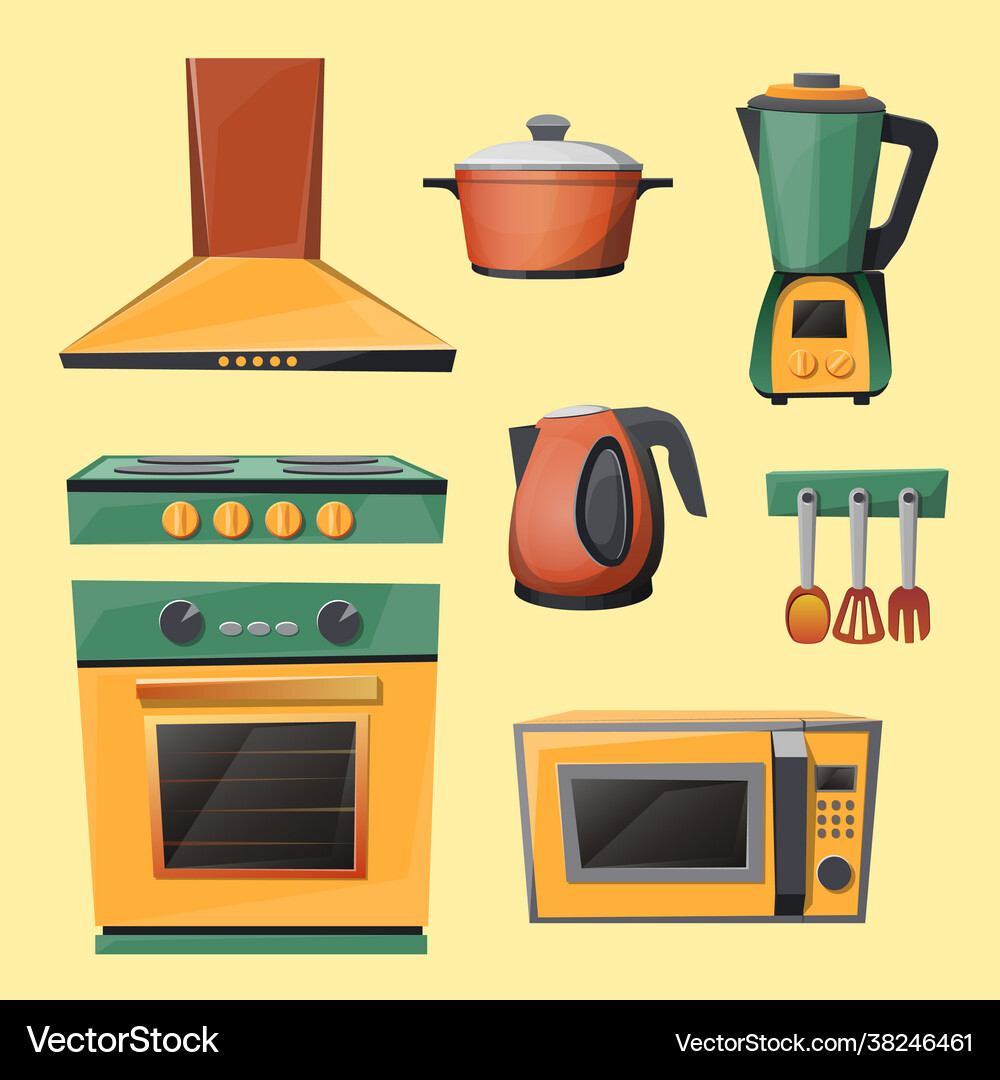 Cartoon set household kitchen appliances Vector Image