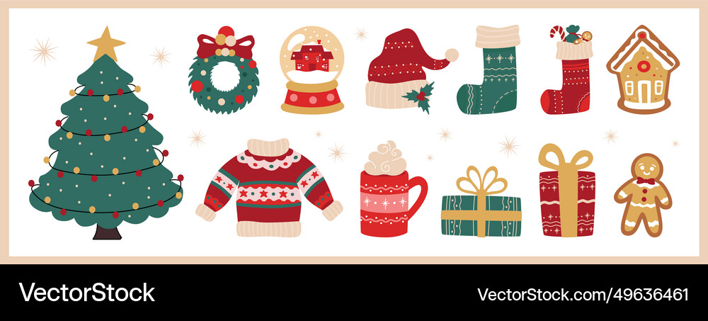 Christmas sticker set holiday decorations Vector Image