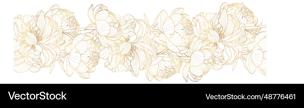 Golden peony flowers garland Royalty Free Vector Image