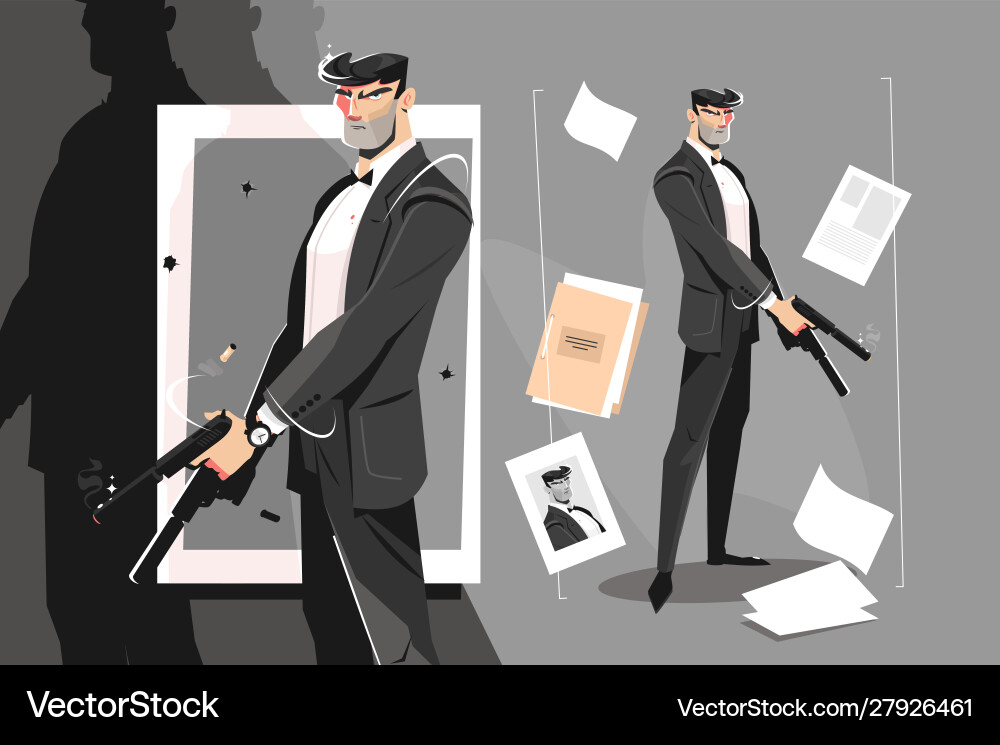 Male spy with handgun Royalty Free Vector Image