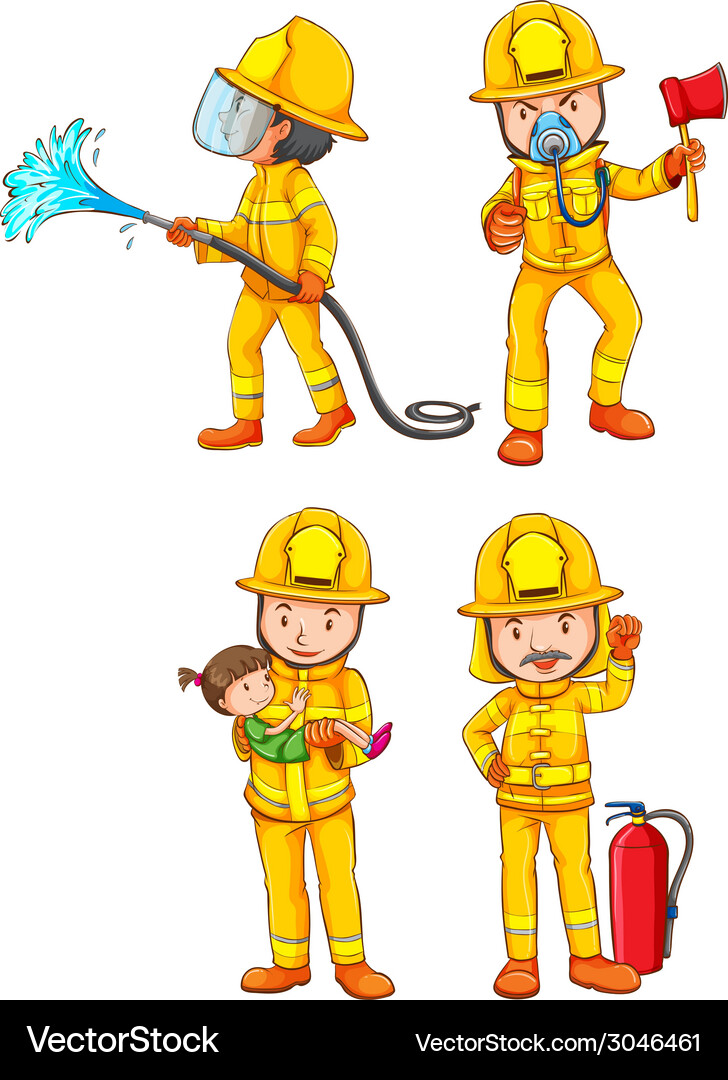 Simple sketches of the firemen Royalty Free Vector Image