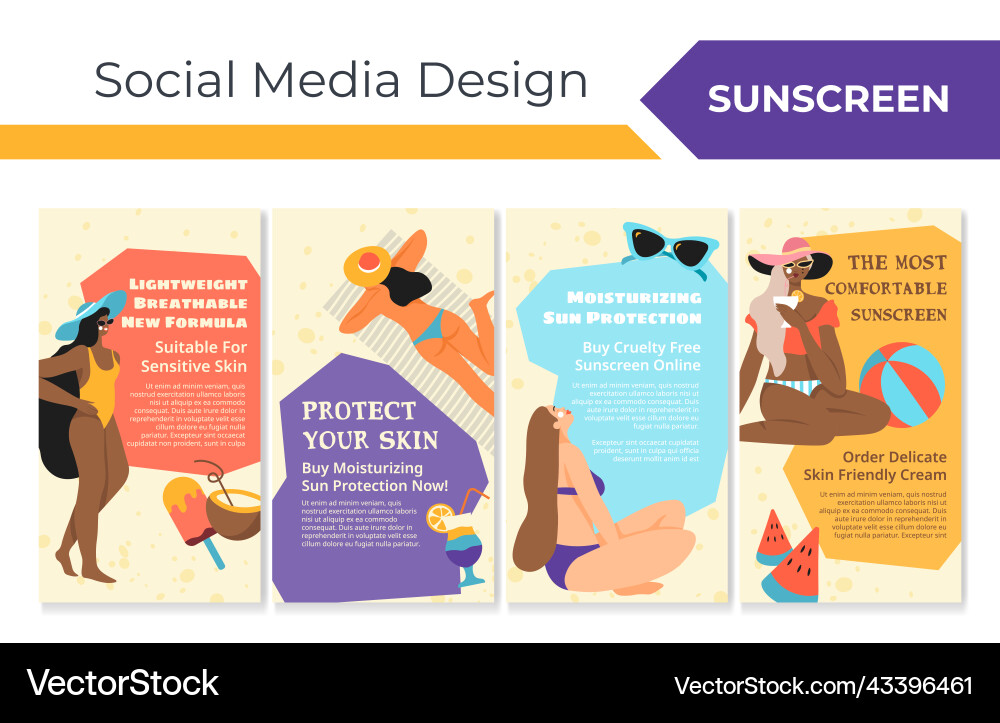 Social media page set with sunscreen advertising Vector Image
