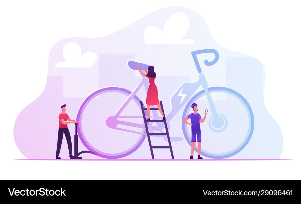 Tiny male and female characters maintenance huge Vector Image