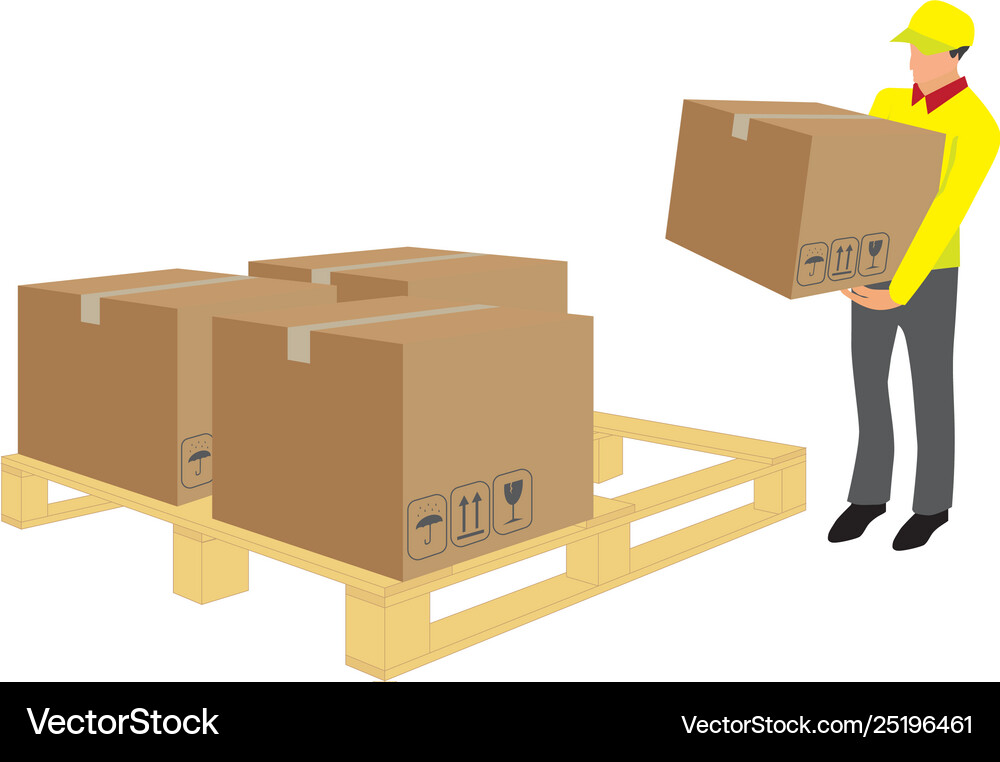 Worker lifting box from wooden pallet Royalty Free Vector