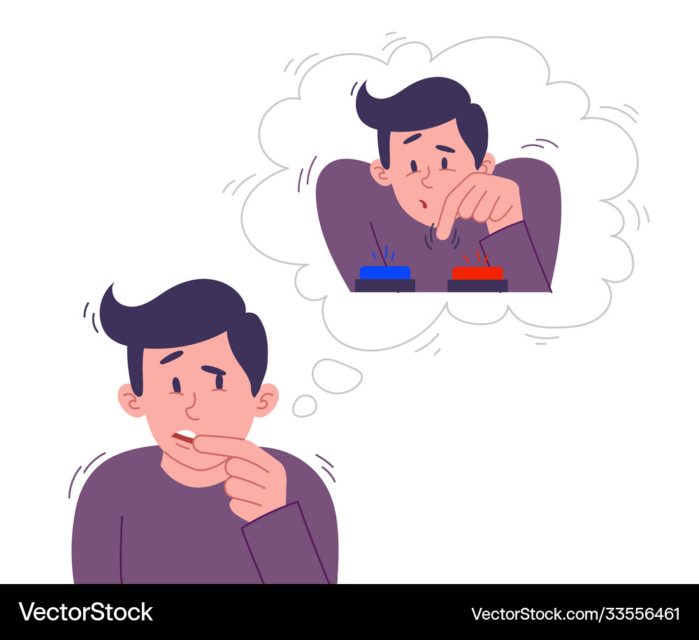 Young man with a dilemma unable to make a decision