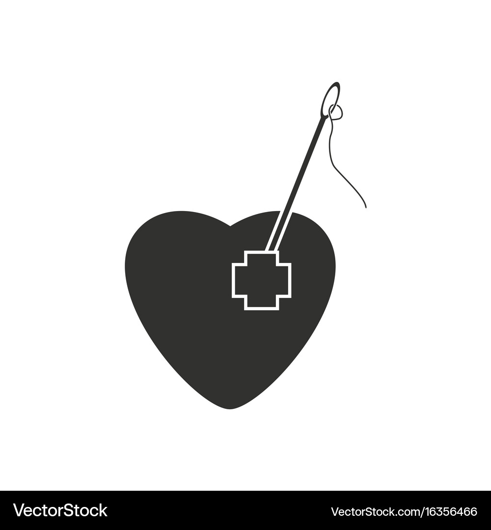 Black icon on white background heart with a needle