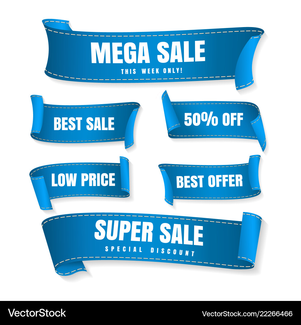 Blue sale ribbons Royalty Free Vector Image - VectorStock