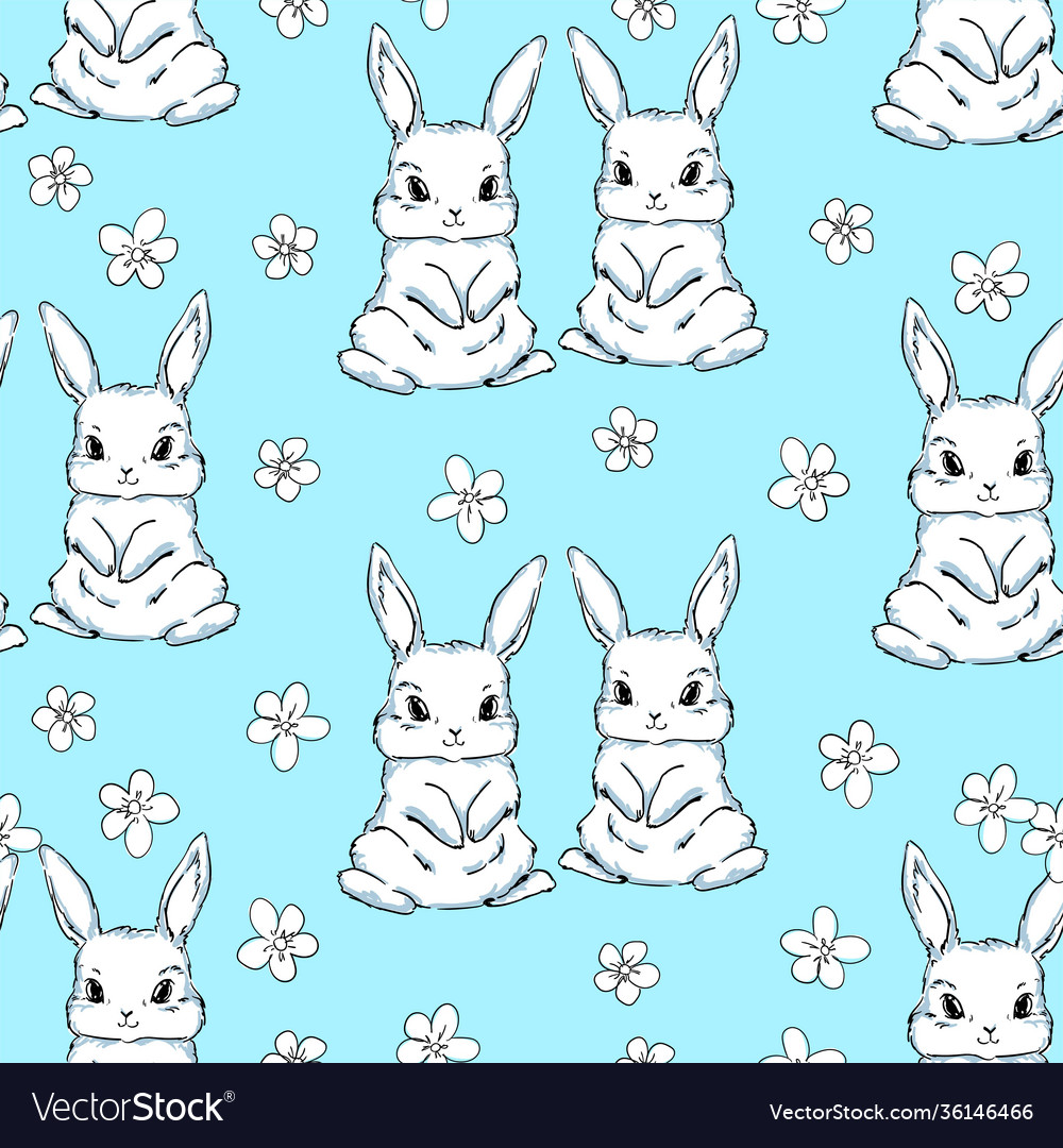 Seamless pattern rabbit hand drawn bunny print Vector Image
