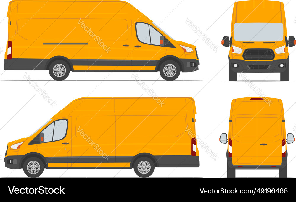 Yellow cargo van for delivery goods in different Vector Image