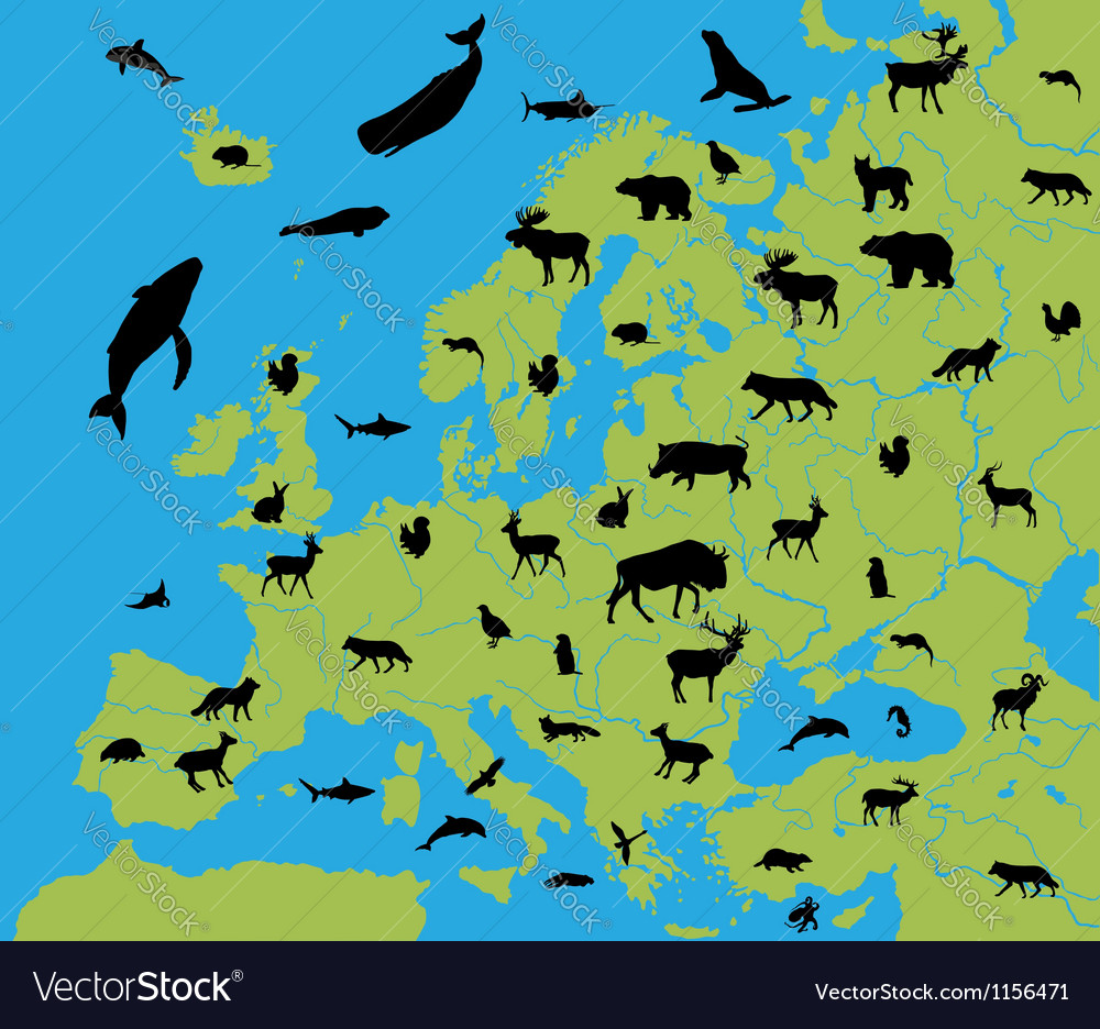 Animals on map europe Royalty Free Vector Image