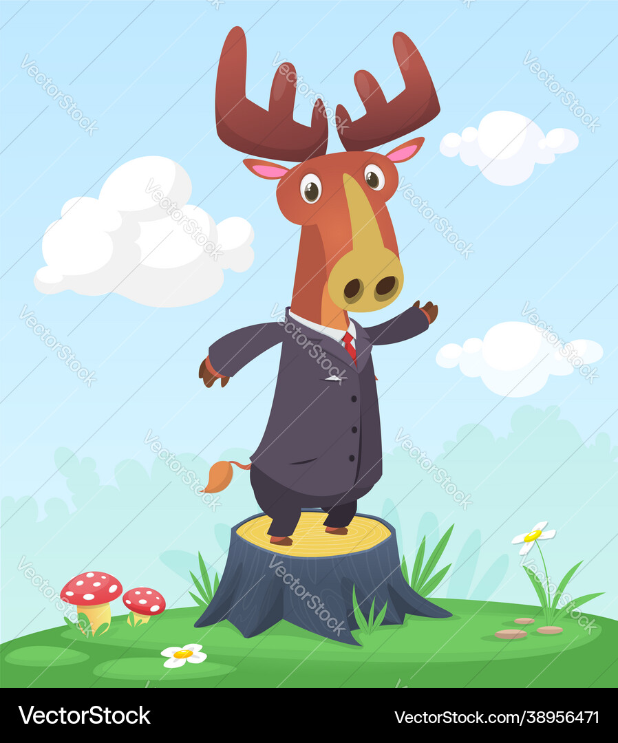 Cartoon funny and happy moose standing Royalty Free Vector