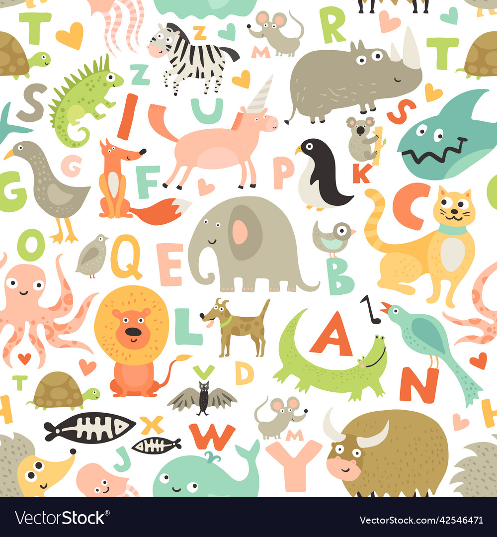 Children alphabet seamless pattern Royalty Free Vector Image